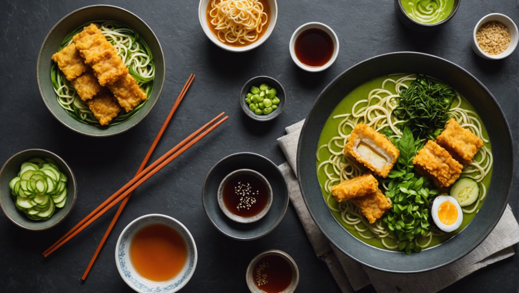 Recette fusion : ramen au thé vert matcha et tempura de légumes croquants
