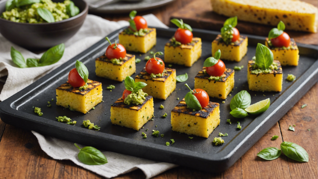 Découvrez le pesto original qui sublime ces bouchées de polenta grillée