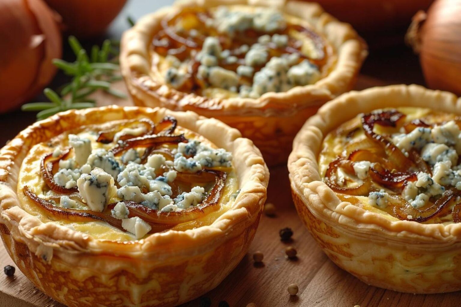 Mini Magic Quiches: Caramelized Onions and Bleu d'Auvergne to Awaken ...